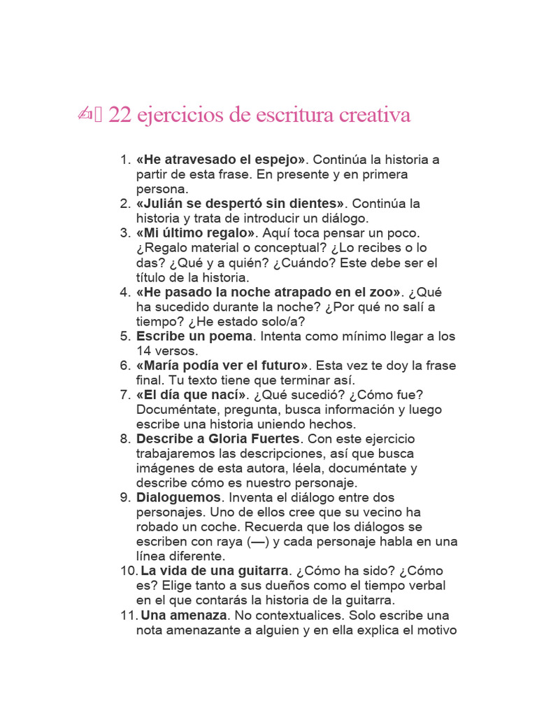 22 Ejercicios de Escritura Creativa | PDF