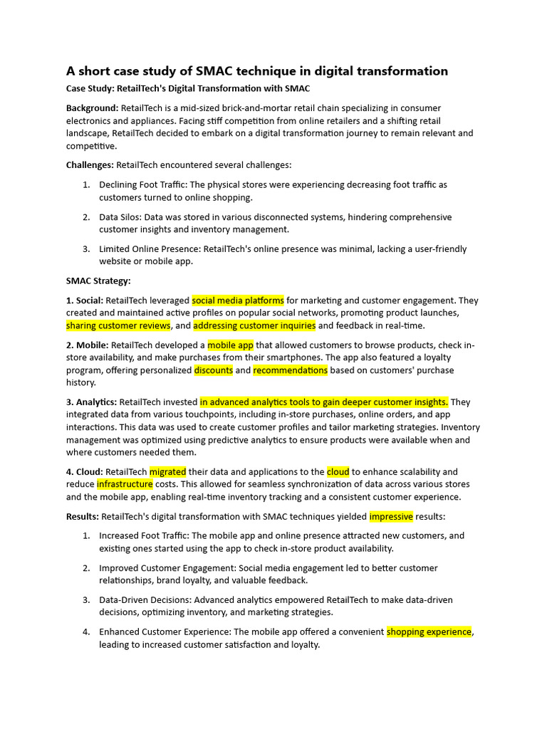 A Short Case Study of SMAC Technique in Digital Transformation | PDF