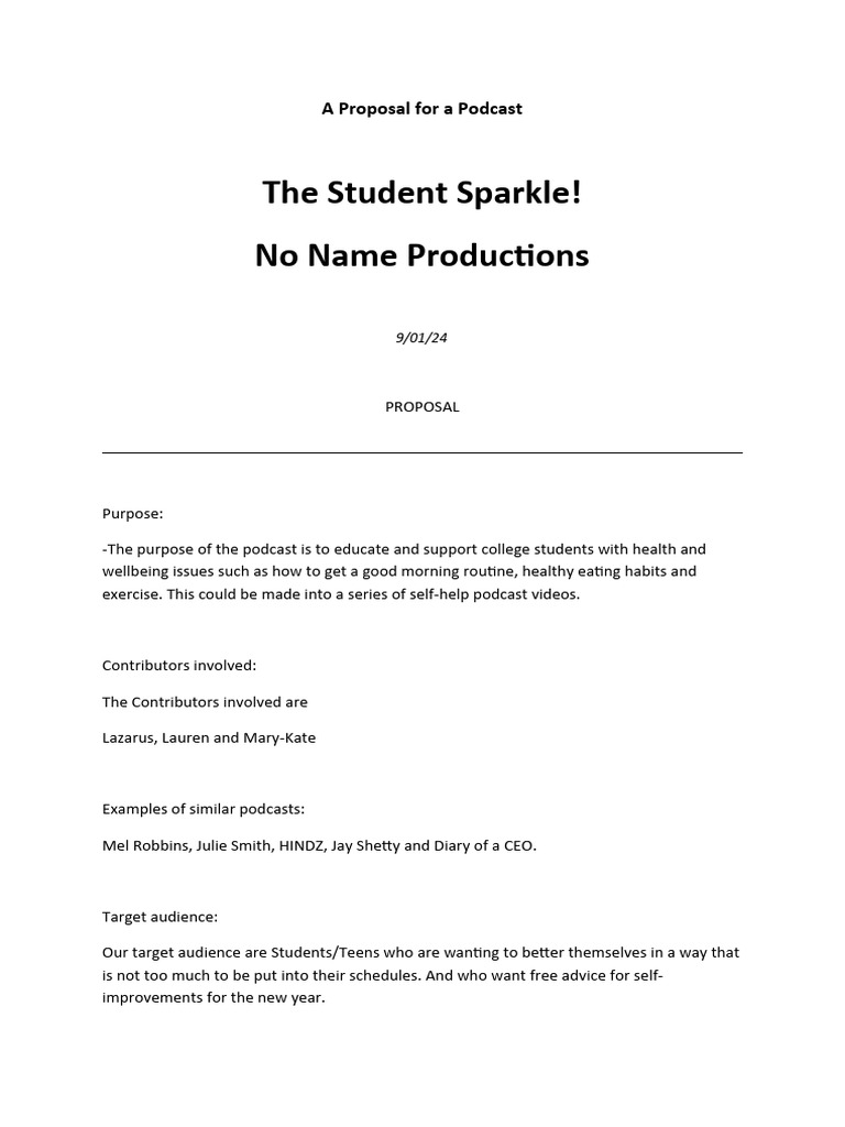 Podcast Proposal Example