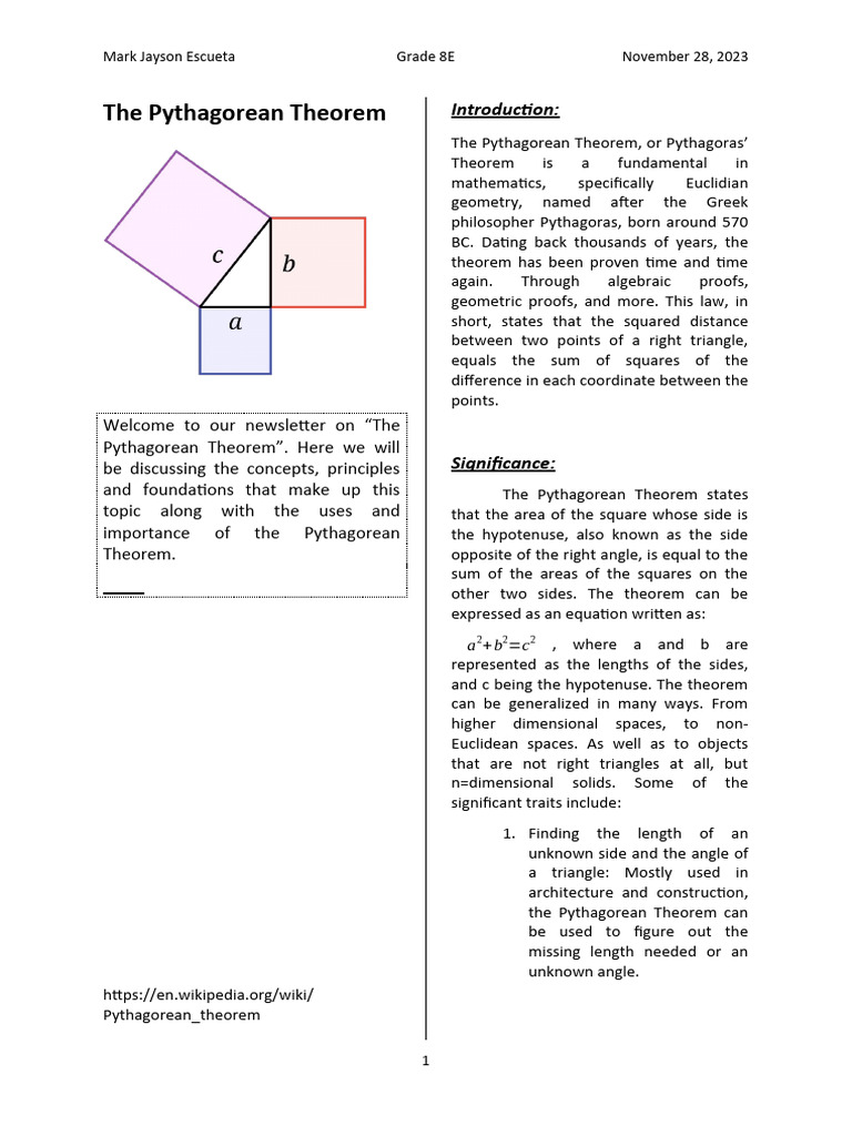 The Pythagorean Theorem | PDF | Euclid | Mathematics