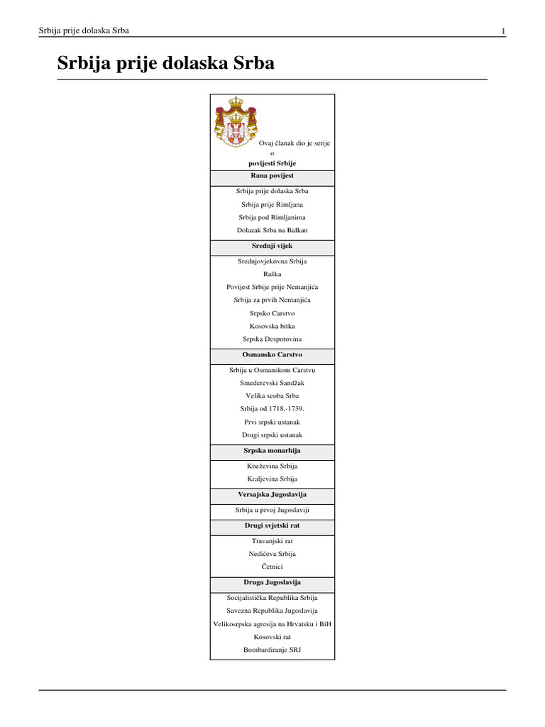 Srbija Prije Dolaska Srba | PDF