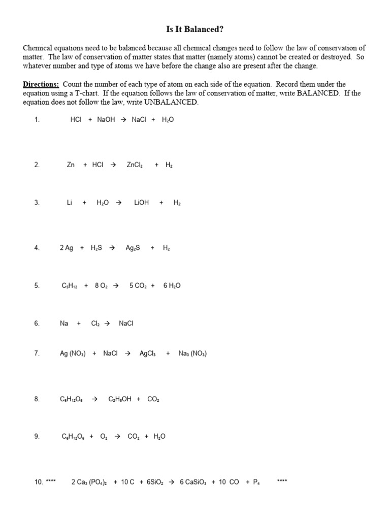 Is It Balanced and Ch-12 Lesson 1 Content Practice | PDF | Chemistry ...