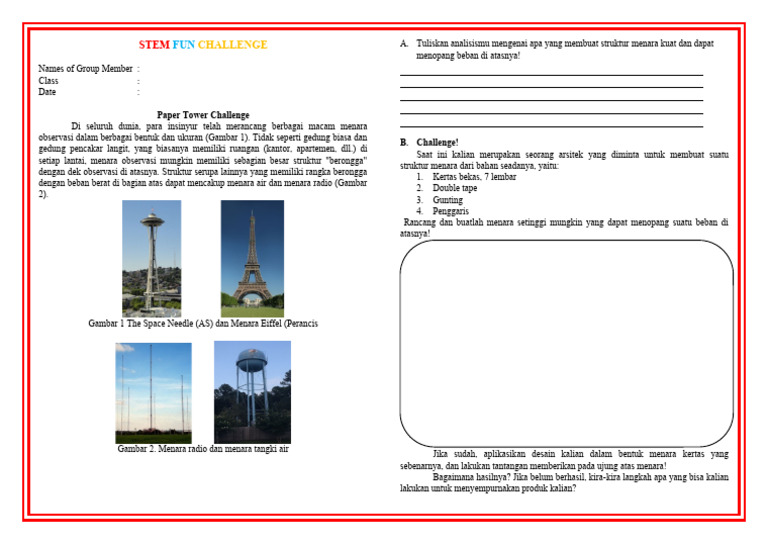 STEM Activities - Paper Tower Challenge | PDF