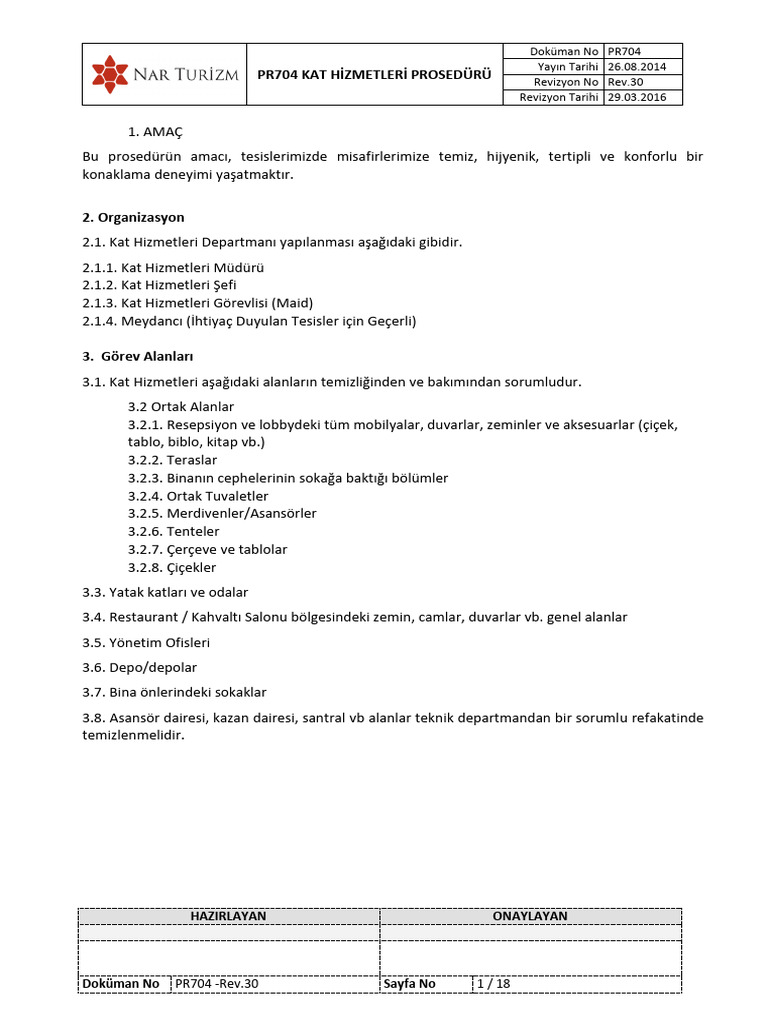 PR704 Kat Hizmetleri Proseduru | PDF