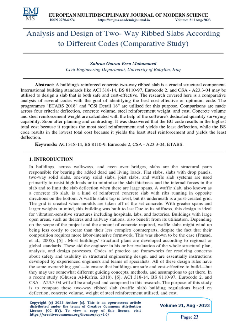 Analysis and Design of Two - Way Ribbed Slabs According To Different ...