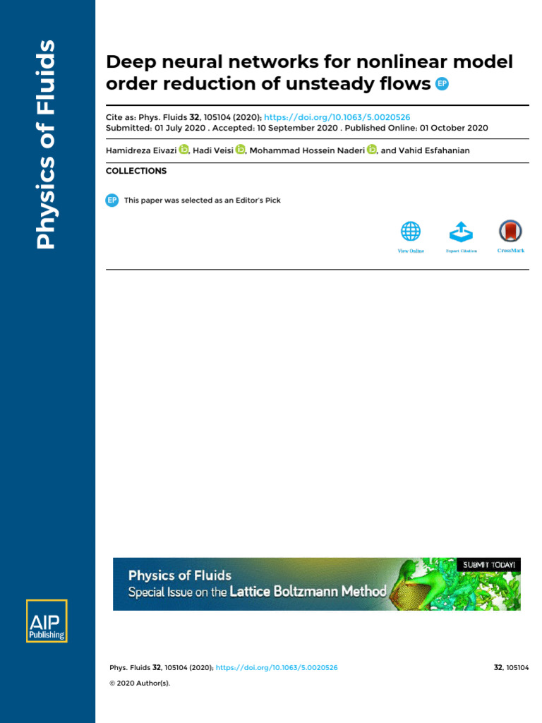 Deep Neural Networks For Nonlinear Model Order Reduction of Unsteady Flows | PDF
