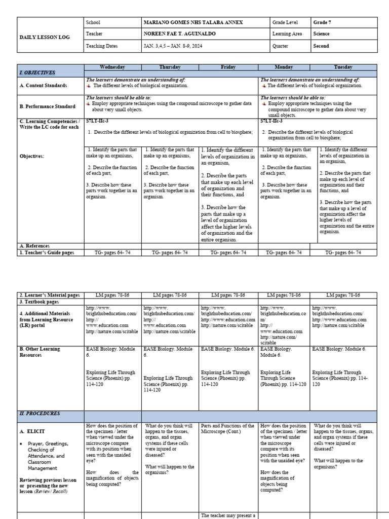 420823412-G7-UNIT-I-Module-1-Week-1-3-Microscopy-Levels-of-Org (AutoRecovered) | PDF | Learning ...