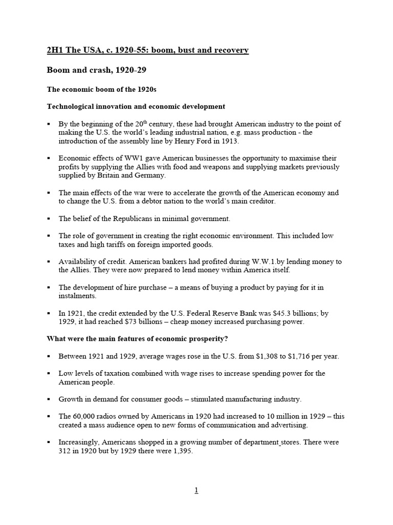 2H1 The USA C. 1920-55 Boom Bust and Recovery | PDF