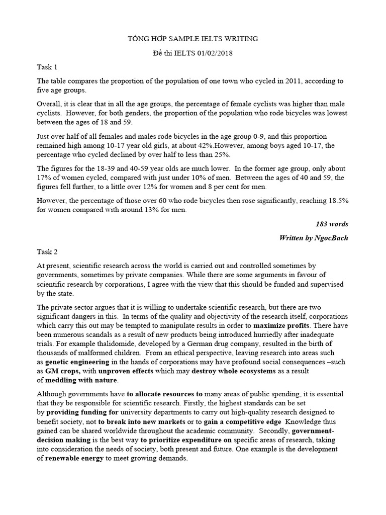 T NG H P Sample Ielts Writing | PDF | Wildlife | Genetic Engineering