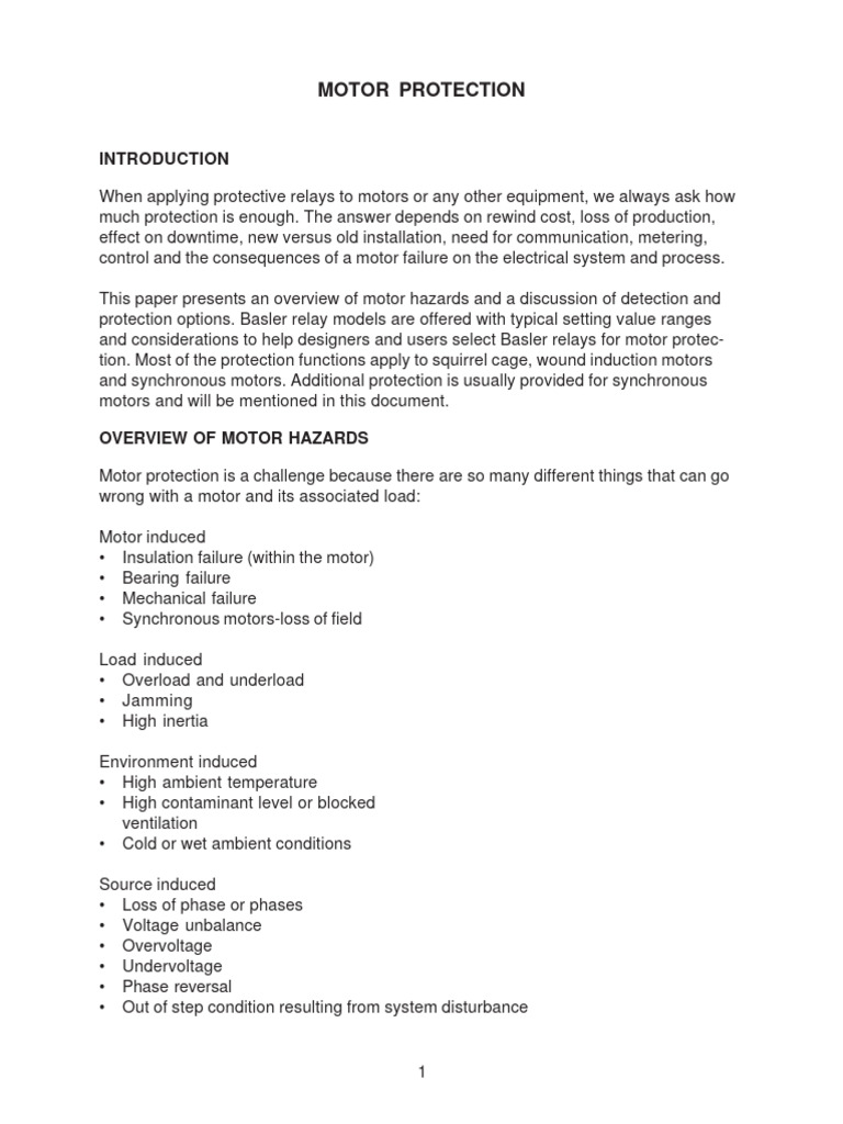 Motor Protection | PDF | Electric Motor | Relay