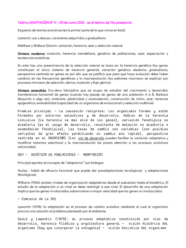 Teóricos Bio IV | PDF | Adaptación | Metabolismo