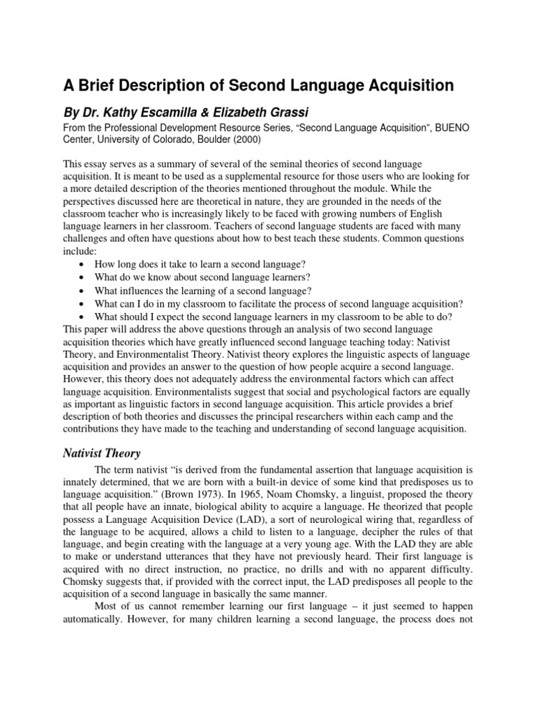 A Brief Description of Second Language A | PDF