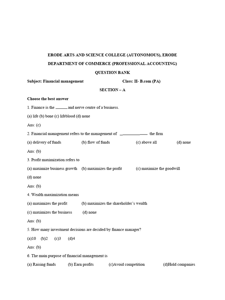 II PA Fianancial Management Ques - Bank | PDF | Cost Of Capital | Dividend
