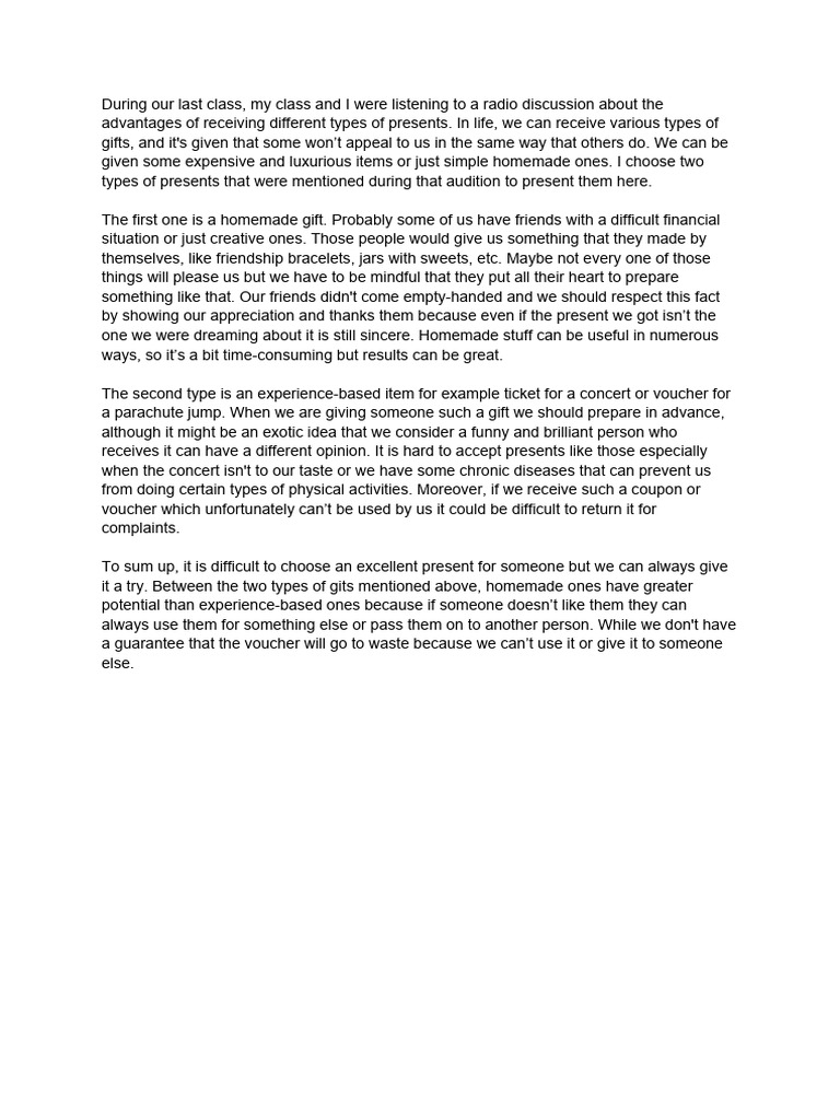 Essay About Gifts | PDF