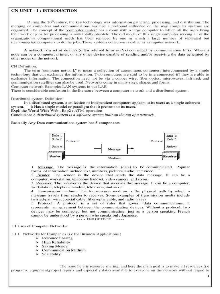 9.a R19 CN - NOTES - UNIT-I | PDF | Network Topology | Computer Network