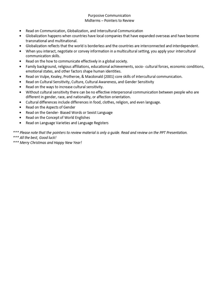 Midterms Pointers To Review Purposive Communication | PDF