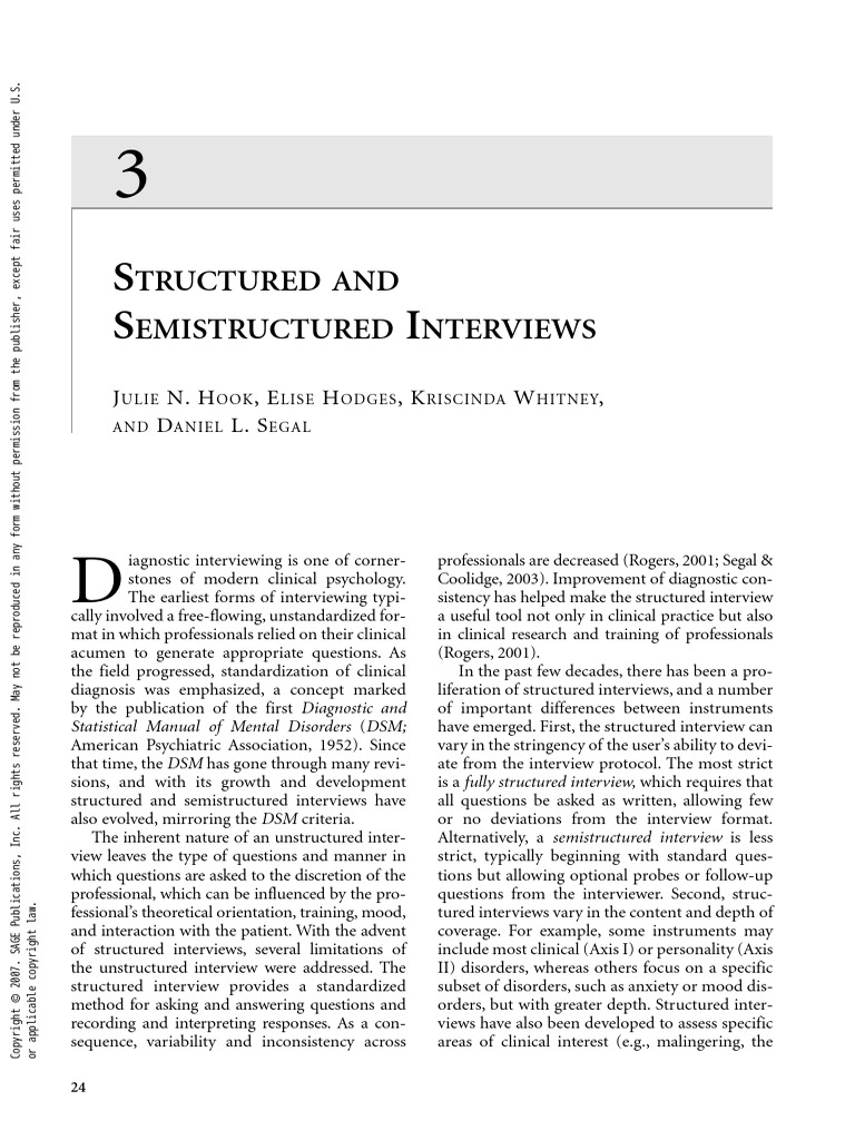 Structured and Semistructured Interviews (Hook, Hodges, Whitney, Segal ...