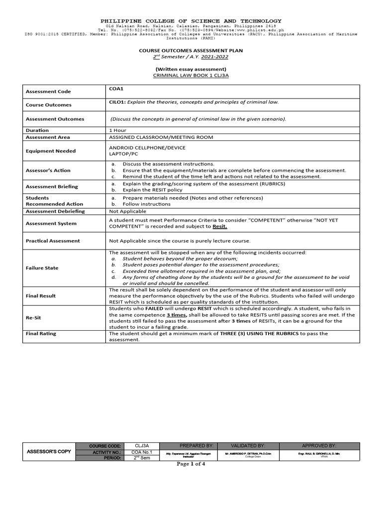 Coa1-Clj3a Ignacio Edmund D.. | PDF | Crimes | Crime & Violence