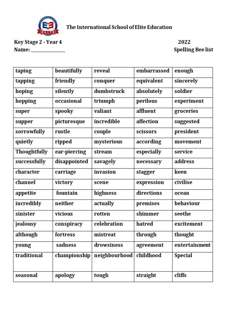 Year 4 Spelling Bee Words | PDF