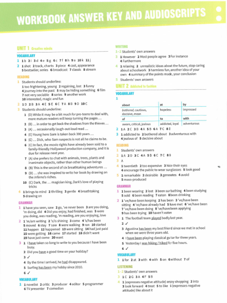 b2 Level 7 Teacher Book WB Key | PDF