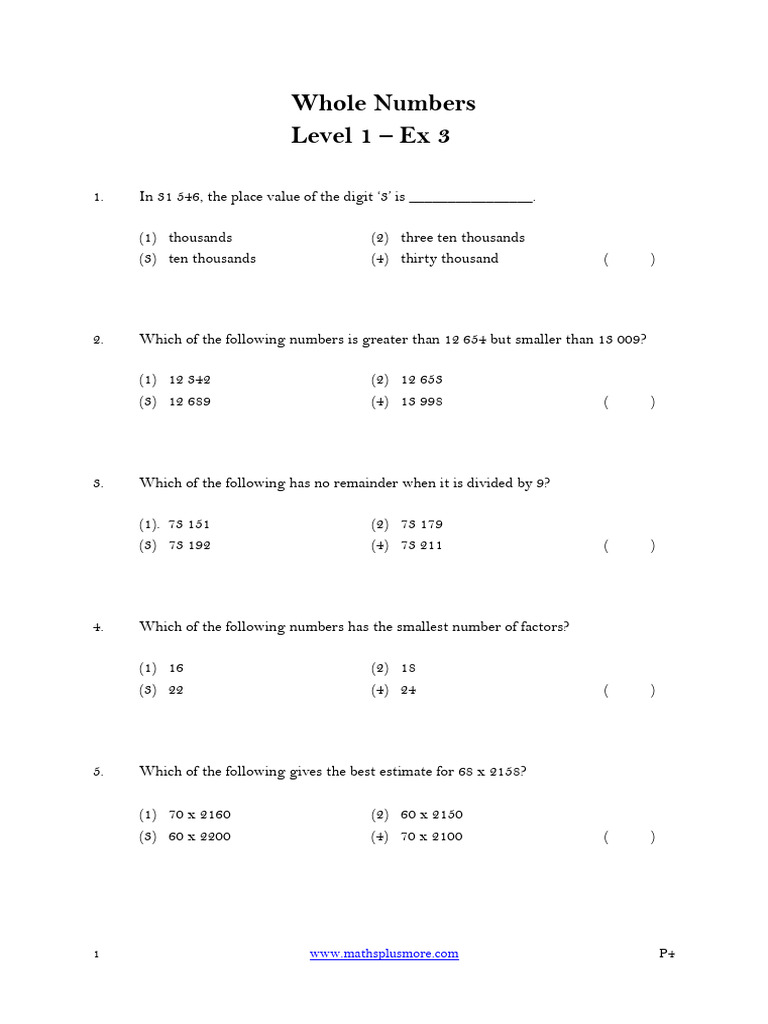 P4 Whole Numbers L1 Ex3 | PDF | Lexicology | Arithmetic