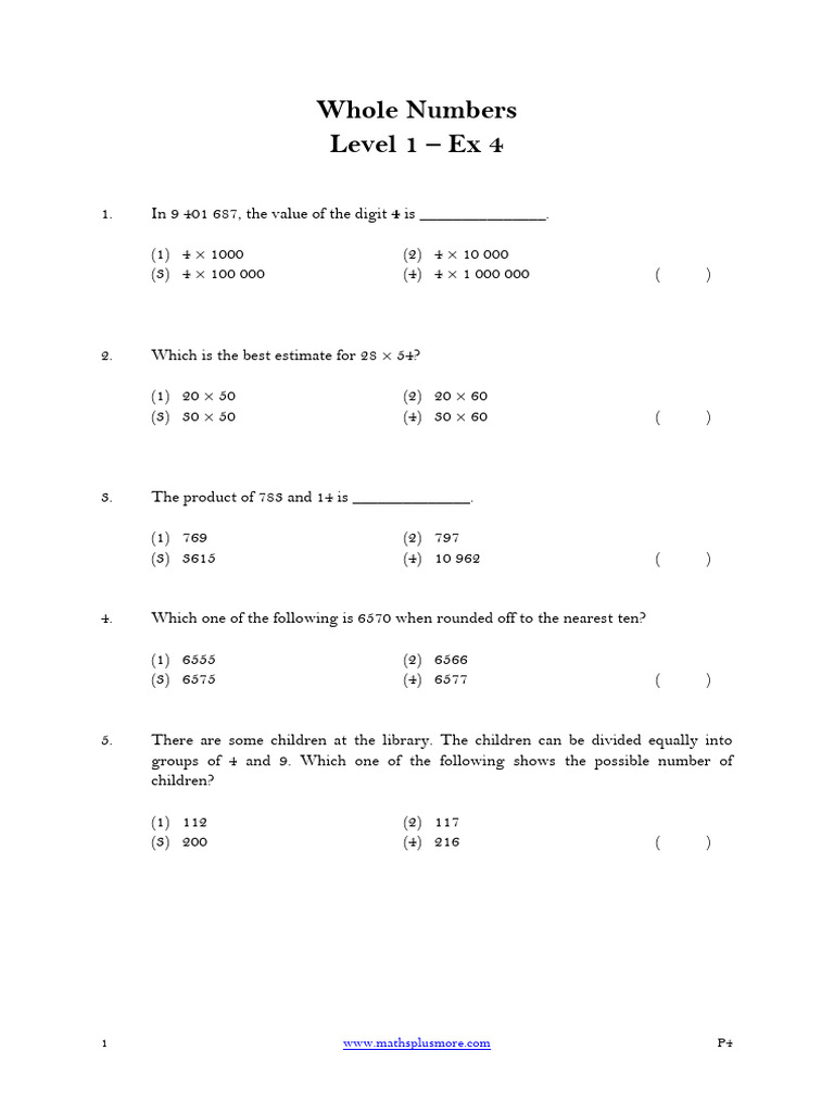 P4 Whole Numbers L1 Ex4 | PDF | Teaching Methods & Materials