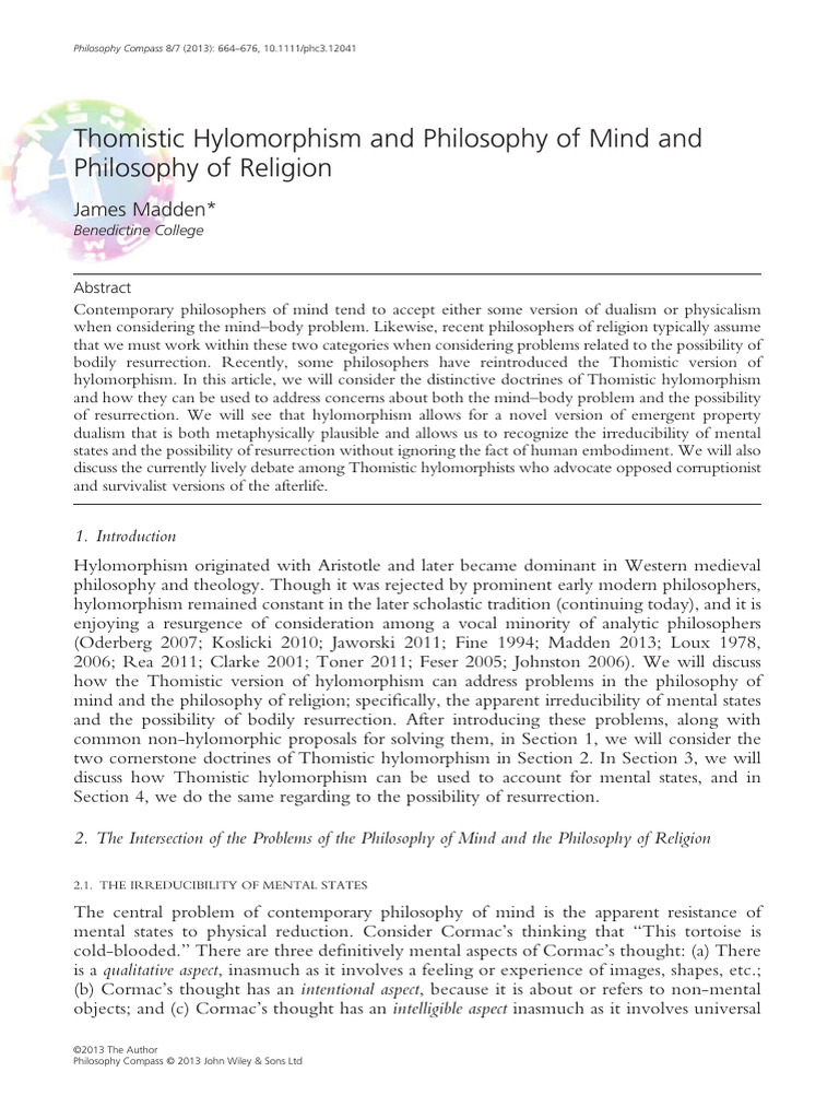 James Madden - Thomistic Hylomorphism and Philosophy of Mind and ...
