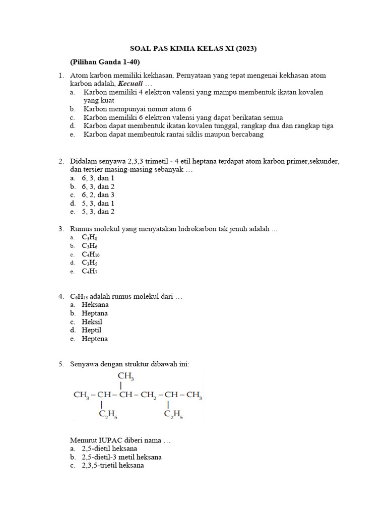 SOAL PAS KIMIA XI Anak-Anak | PDF