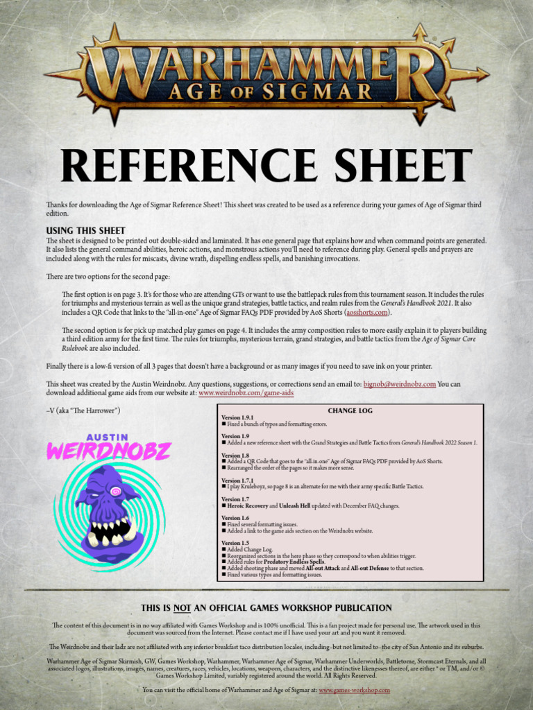AoS 3 Reference Sheet 1.9.1 | PDF | Military