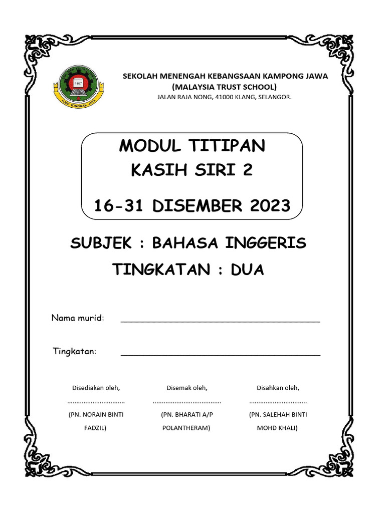 Modul Titipan Kasih Moral Form 2 | PDF | Adverb | Adjective