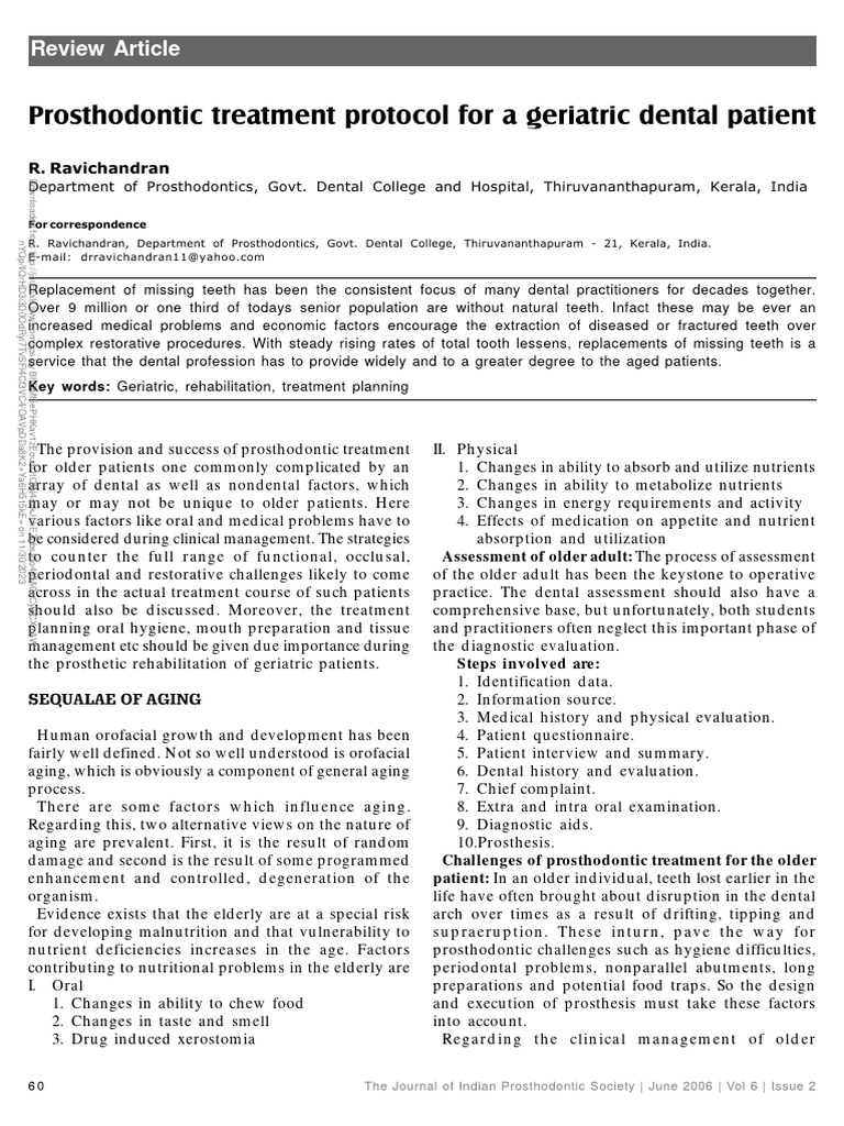 Prosthodontic Treatment Protocol For A Geriatric.2-1 | PDF | Dental ...