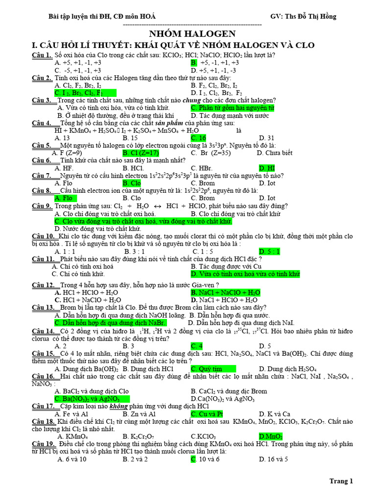 Nhóm Halogen - Ban A | PDF