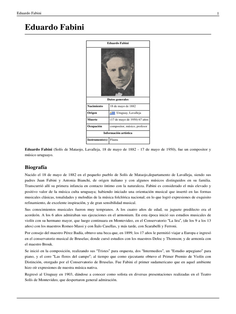 Eduardo Fabini: Legado Musical Uruguayo | PDF | Entretenimiento | Las ...