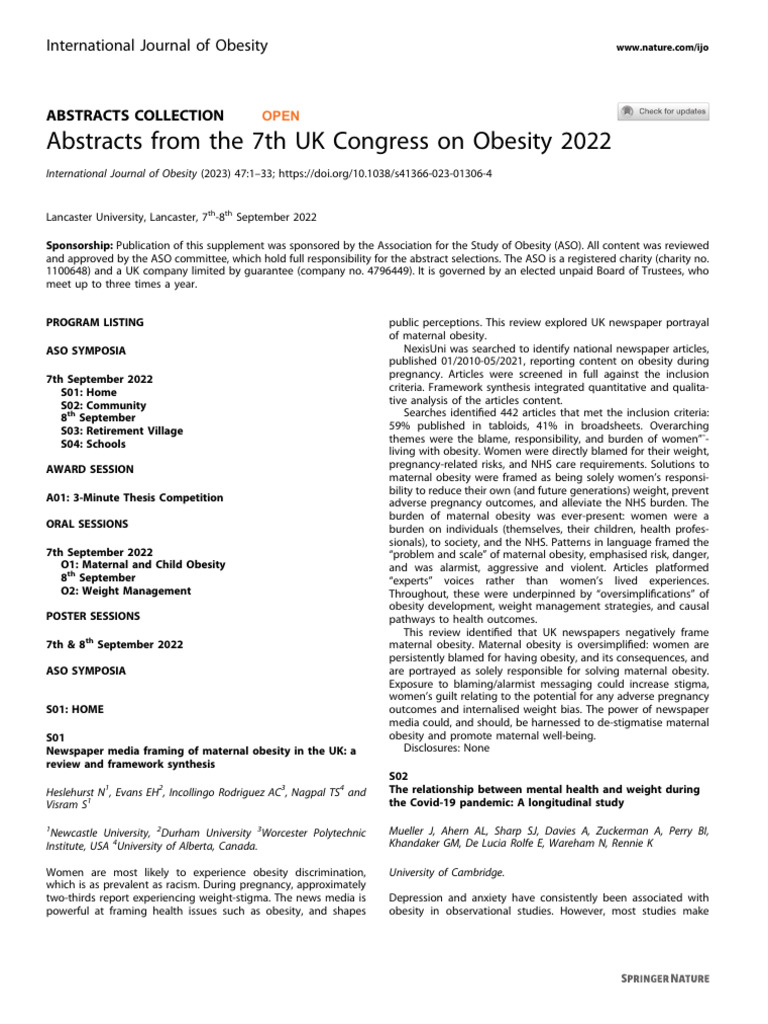 Abstracts From The 7th UK Congress On Obesity 2022: International ...