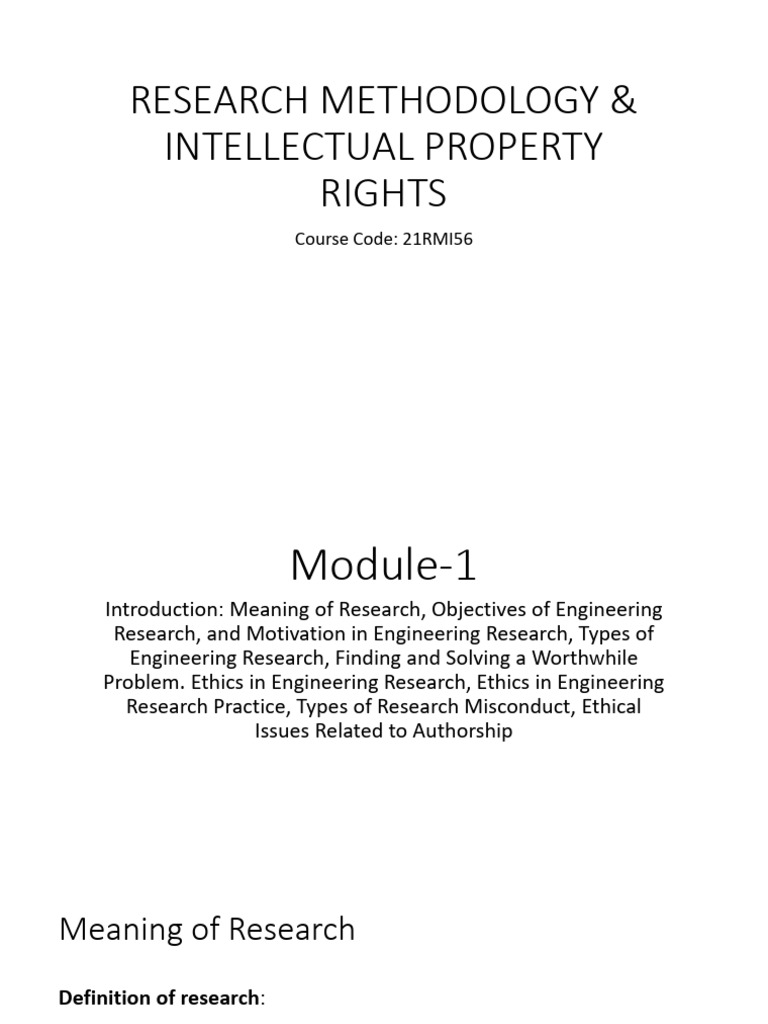 Module 1 - Research Methodology & Intellectual Property Rights | PDF ...