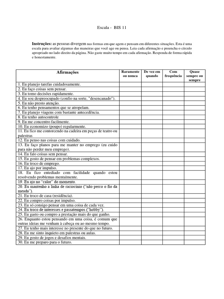 Escala BIS - 11 | PDF