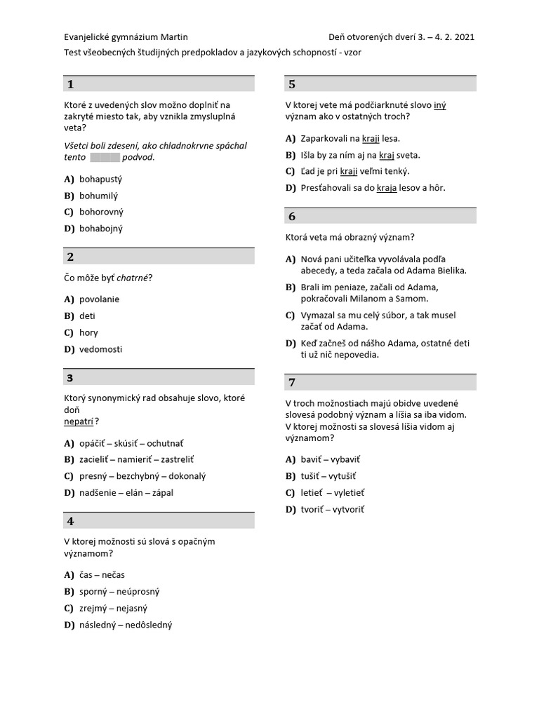 Test Vzor DOD 2021 | PDF