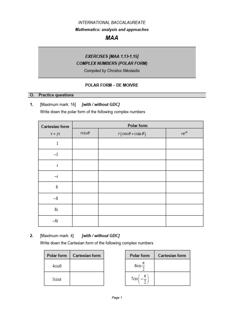 Complex Numbers: Polar Form Exercises | PDF | Complex Number | Zero Of ...