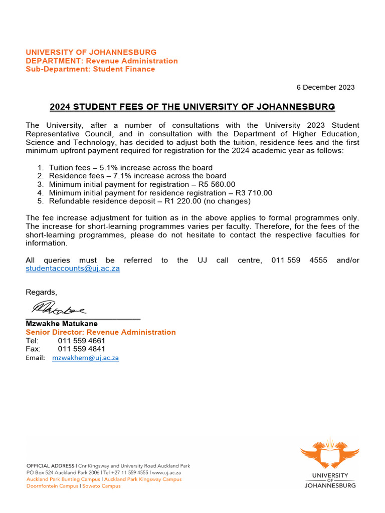 2024 Tuition Fee Increase 6 Dec 2023 Signed | PDF