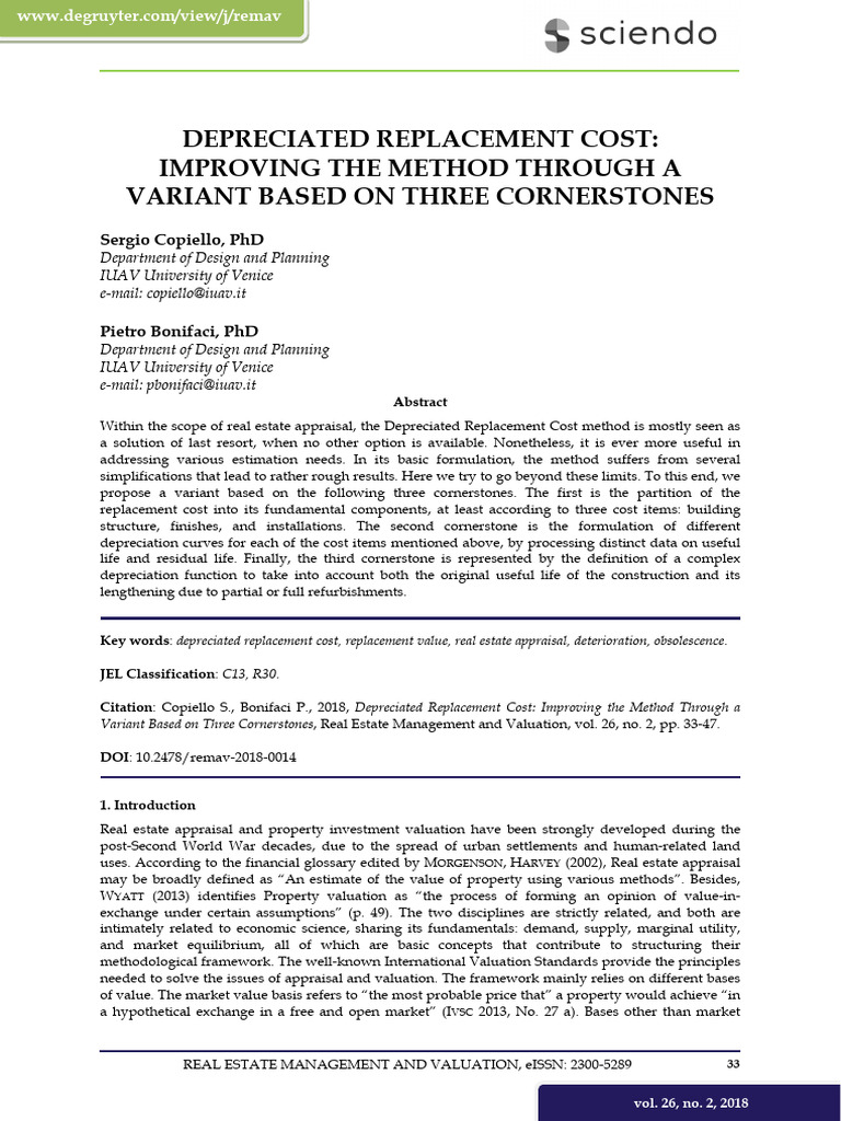 Depreciated Replacement Cost Improving The Method | PDF | Real Estate Appraisal | Valuation ...