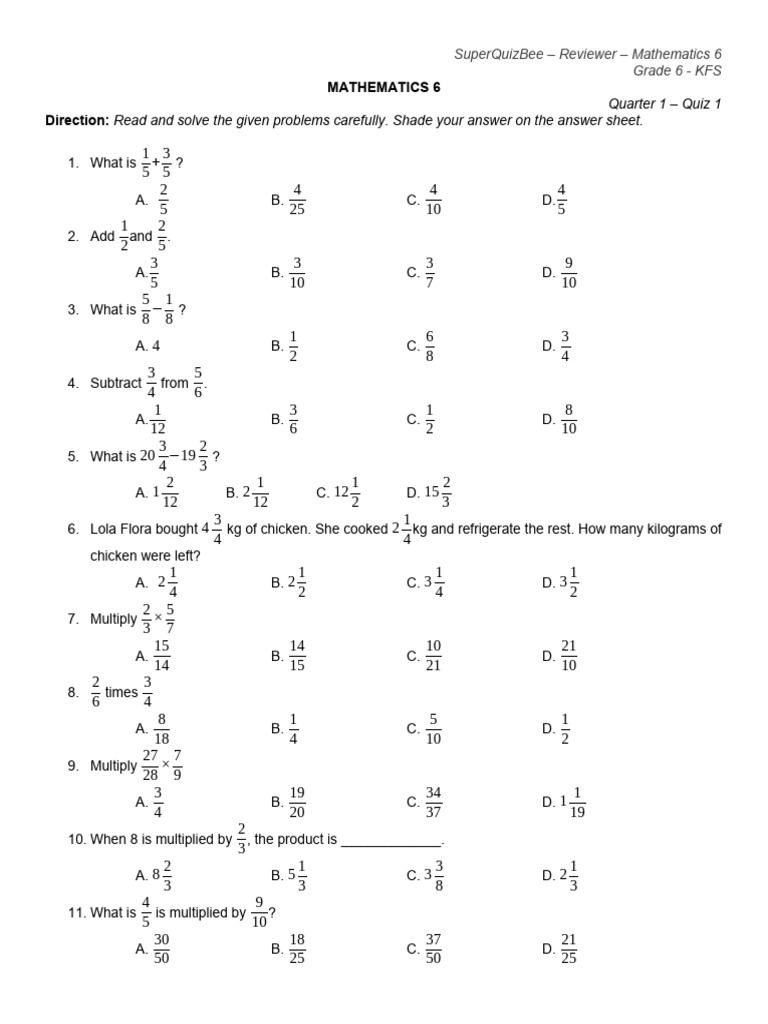 Math 6 - Quarter 1 - Quiz No. 1 | PDF
