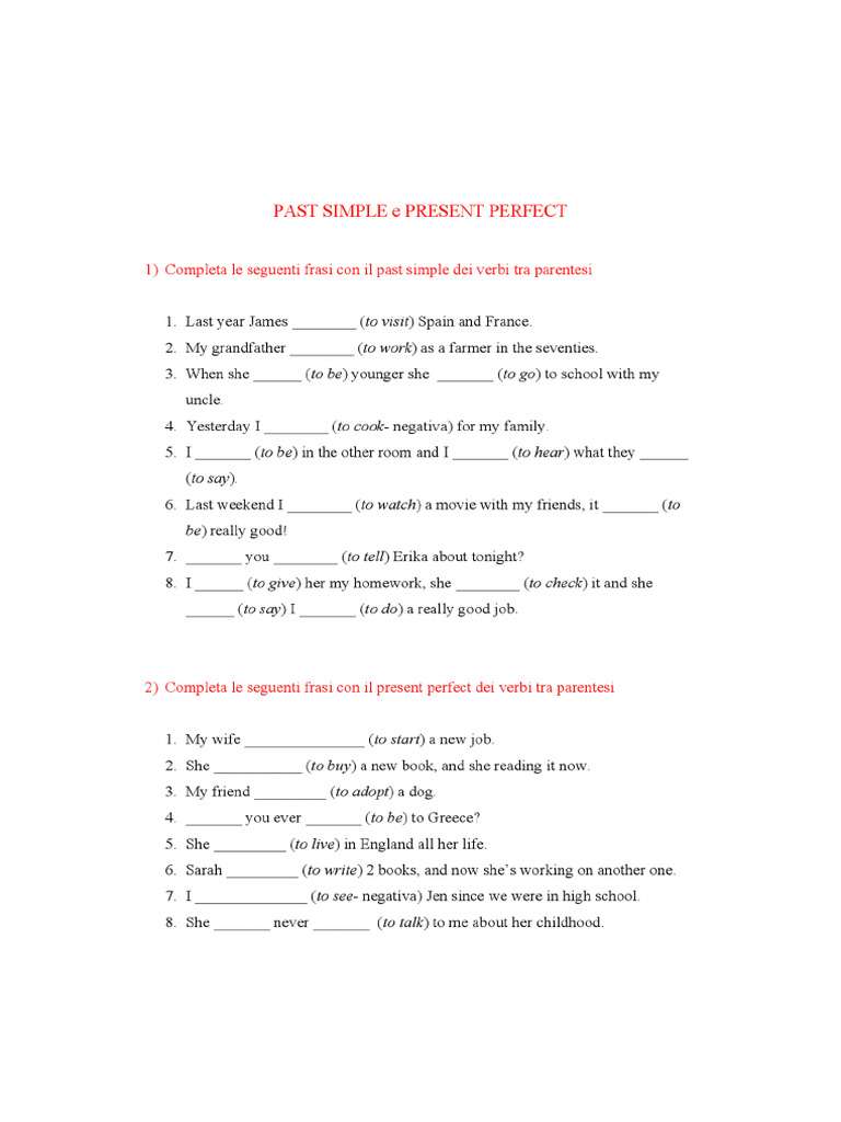 Esercizi Simple Past - Perfect | PDF