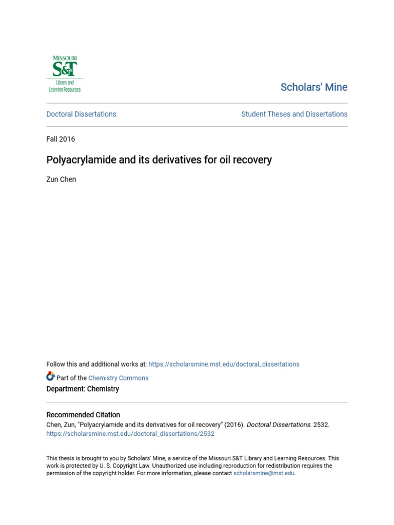 Polyacrylamide and Its Derivatives For Oil Recovery | PDF | Gel ...