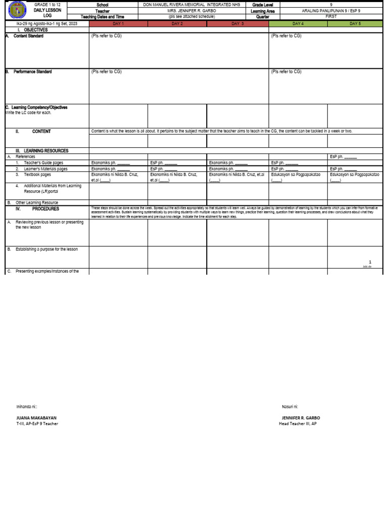 DLL - Aug2023 Q1 AP EsP | PDF | Learning | Human Communication