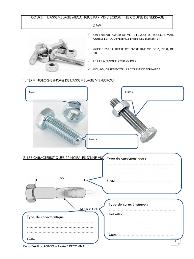 Assemblage Par Vis - Couple de Serrage 2021 2022 | PDF