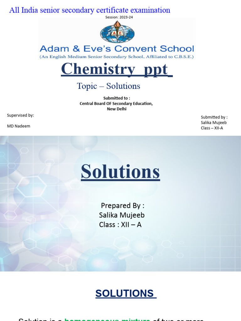 Solutions - Salika Mujeeb | PDF | Mass Concentration (Chemistry) | Solubility