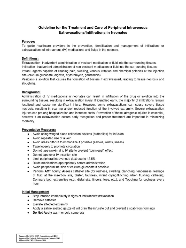 Treatment and Care of Peripheral Intravenous Extravasations 2016 | PDF ...