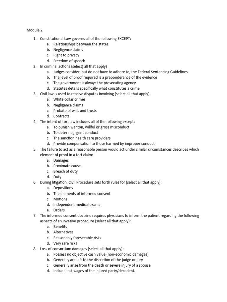 Module 2 Quiz | PDF | Negligence | Damages