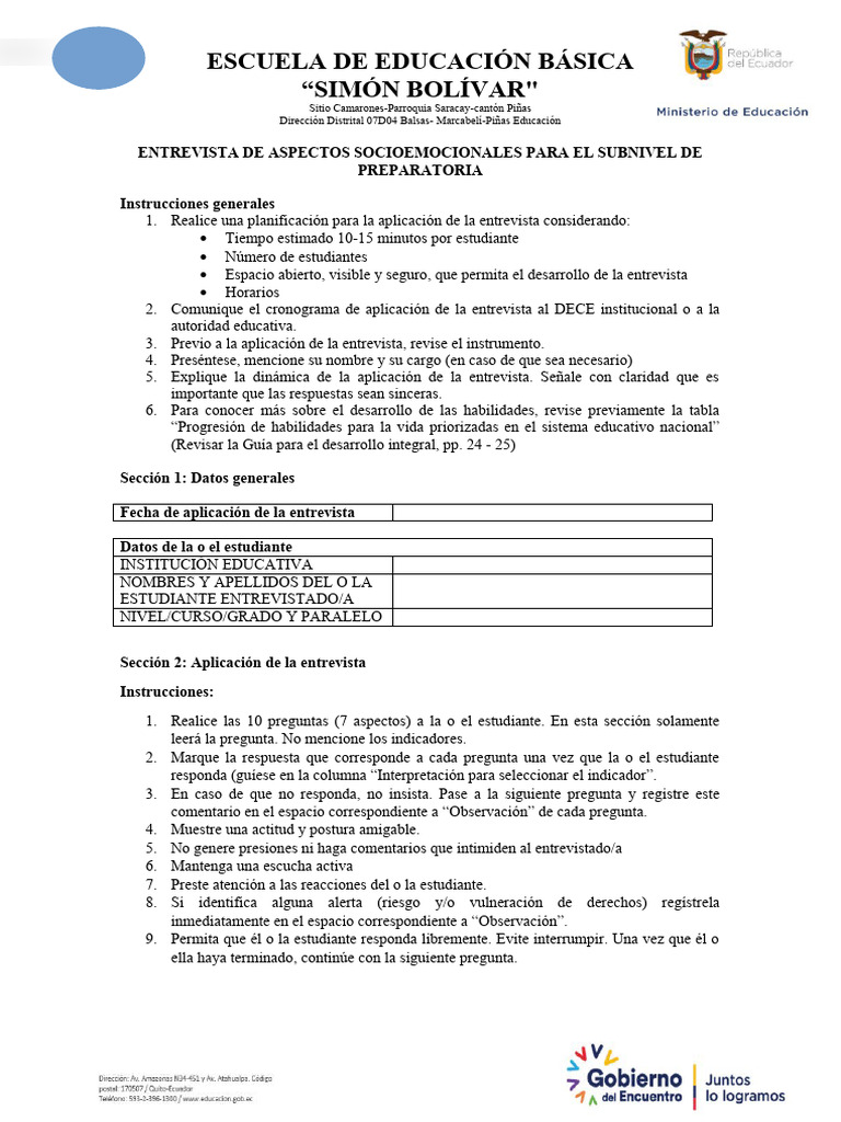 1 Entrevista Inicial y Preparatoria | PDF | Las emociones | Sicología