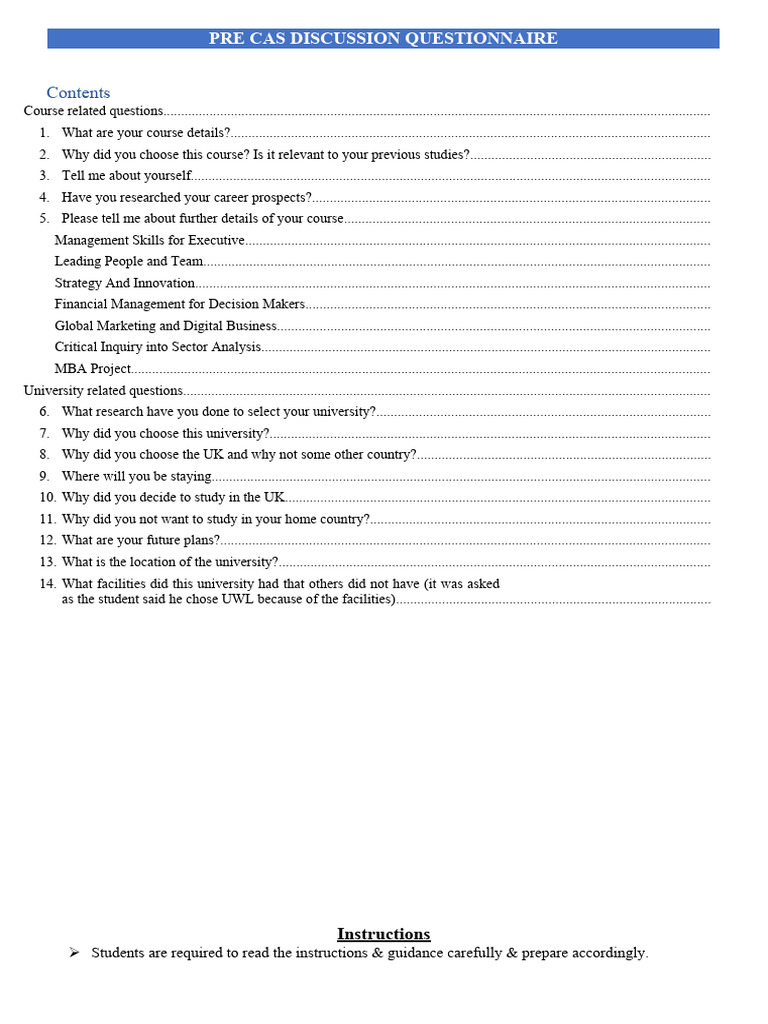 Pre CAS Discussion Questions - Interview. | Download Free PDF | Master ...